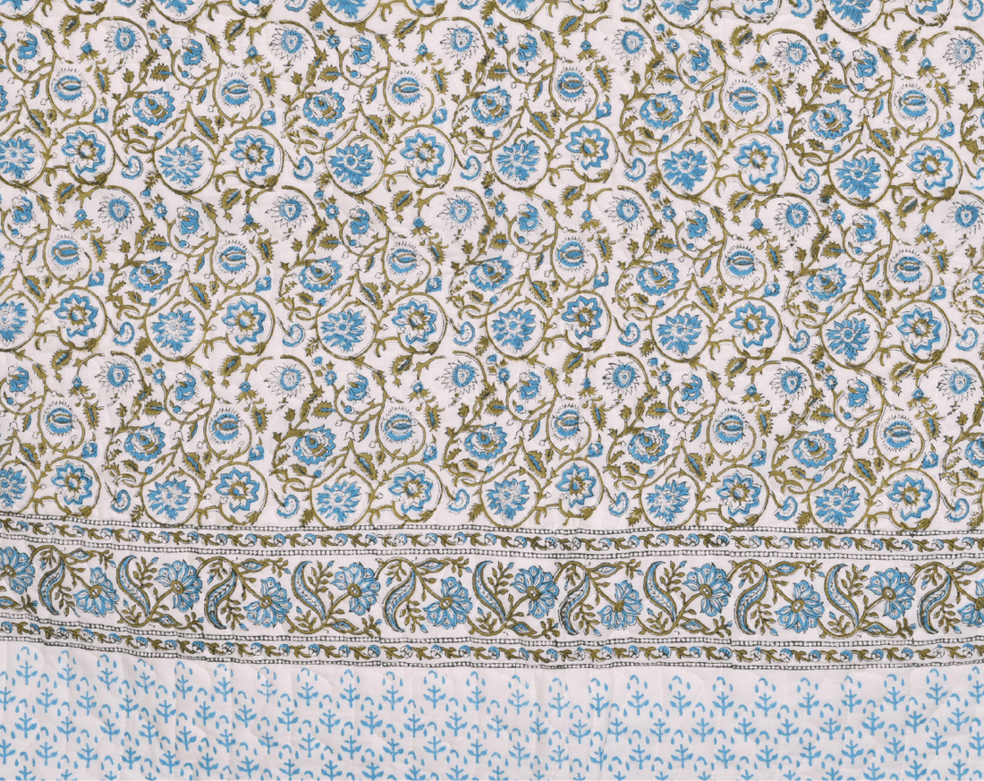 Machine Quilted Blue flower Block Print Cotton Quilt – Lushfab Jaipur